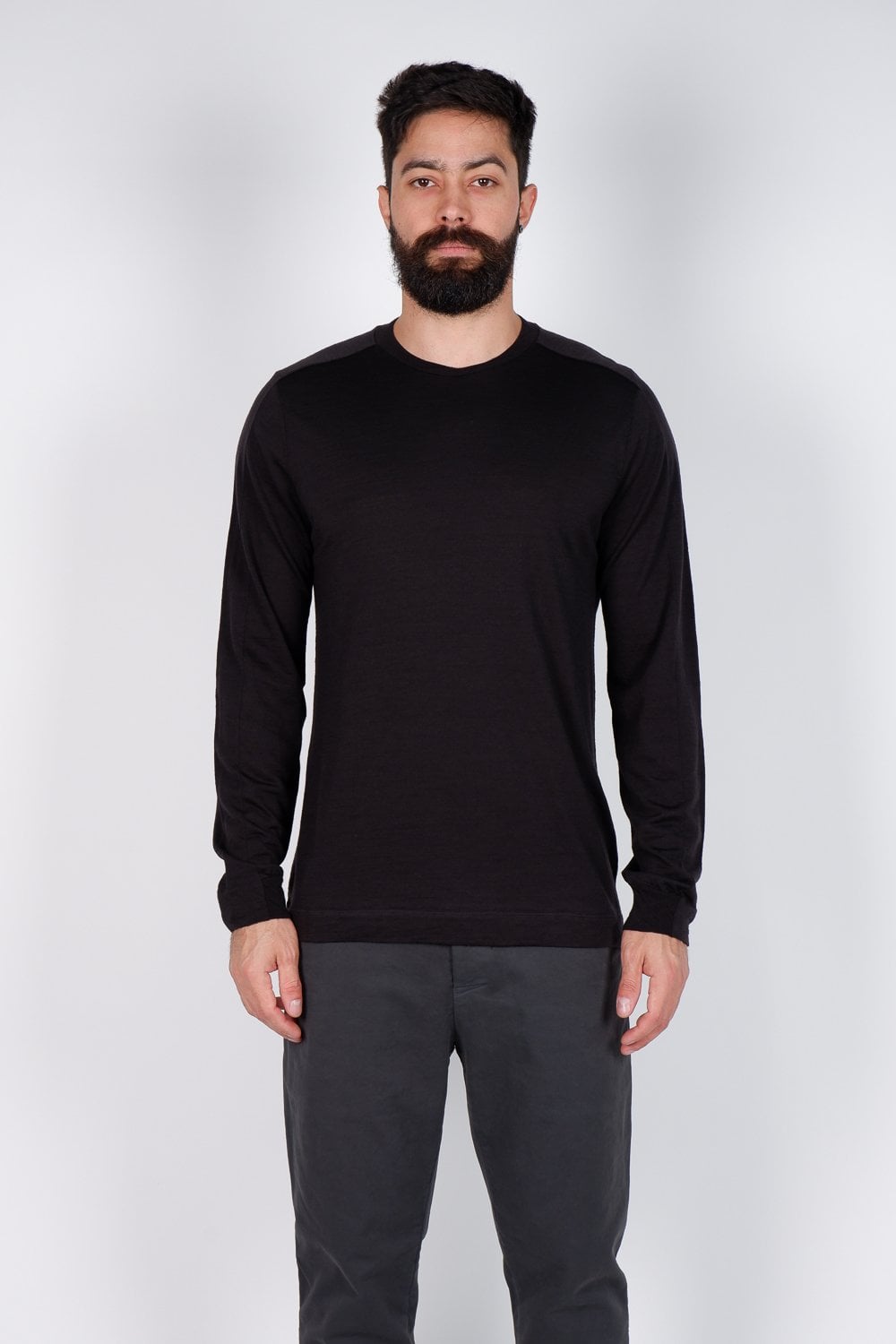 Transit | Long Sleeve Light Wool T-Shirt Black | Intro – INTRO